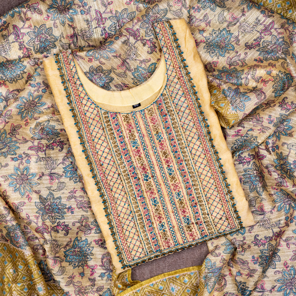 Chanderi Digital Kurta & Dupatta Set With Resham Handwork – Kanusrii